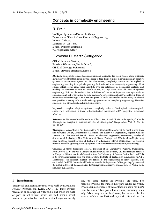 (PDF) Concepts in complexity engineering