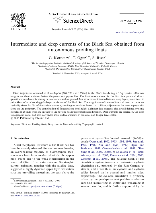 (PDF) Intermediate and deep currents of the Black Sea obtained from ...
