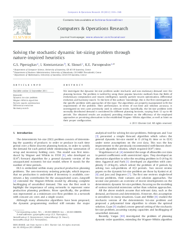(PDF) Solving the stochastic dynamic lot-sizing problem through nature-inspired heuristics
