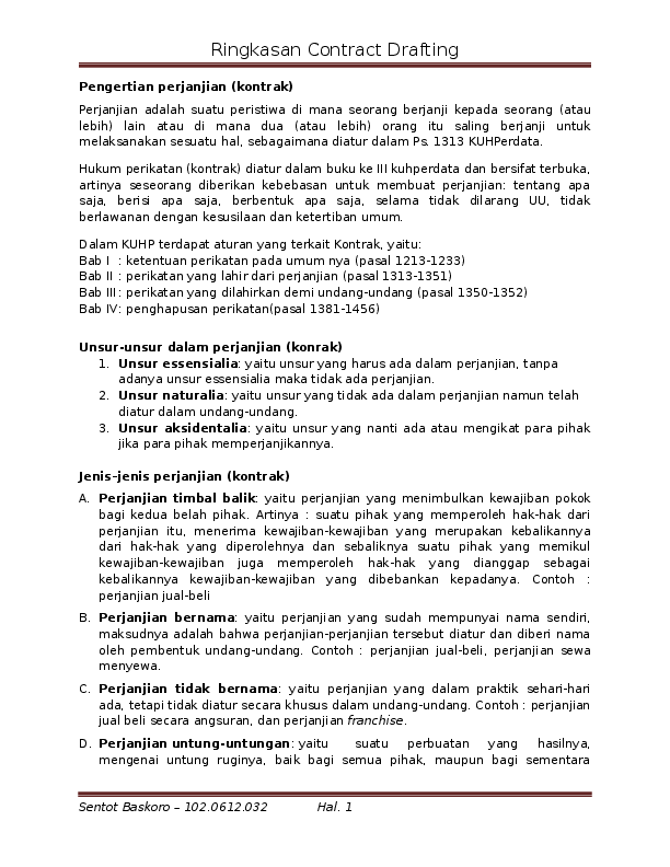 Ringkasan Mata Kuliah Contract Drafting