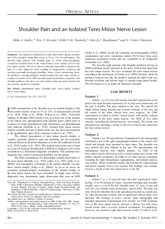 (PDF) Shoulder Pain and an Isolated Teres Minor Nerve Lesion