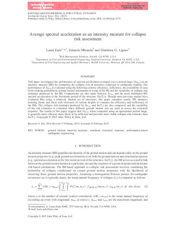 (PDF) Average spectral acceleration as an intensity measure for ...