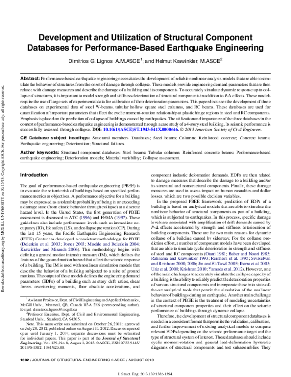 (PDF) Development and Utilization of Structural Component Databases for Performance-Based ...