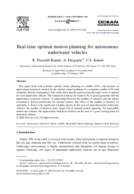(PDF) Real-time optimal motion planning for autonomous underwater vehicles