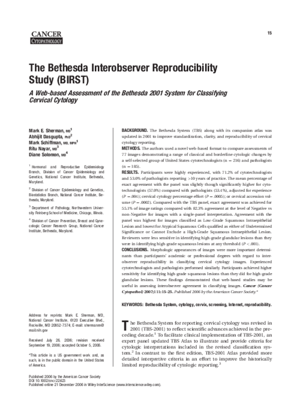 (PDF) The Bethesda interobserver reproducibility study (BIRST)