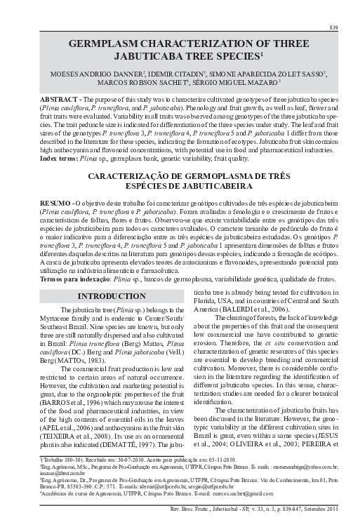 (PDF) Germplasm characterization of three jabuticaba tree species