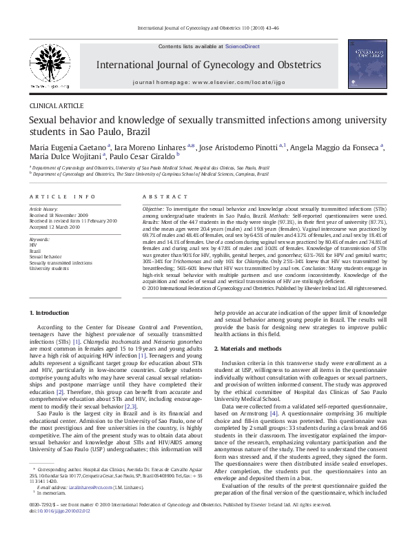 (PDF) Sexual behavior and knowledge of sexually transmitted infections among university students ...