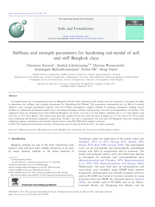 (PDF) Stiffness and strength parameters for hardening soil model of ...