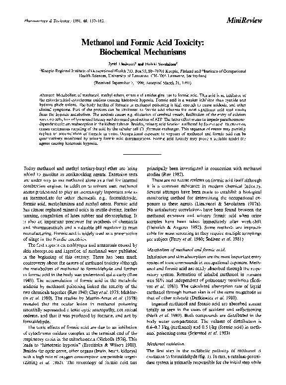 (PDF) Methanol and Formic Acid Toxicity: Biochemical Mechanisms