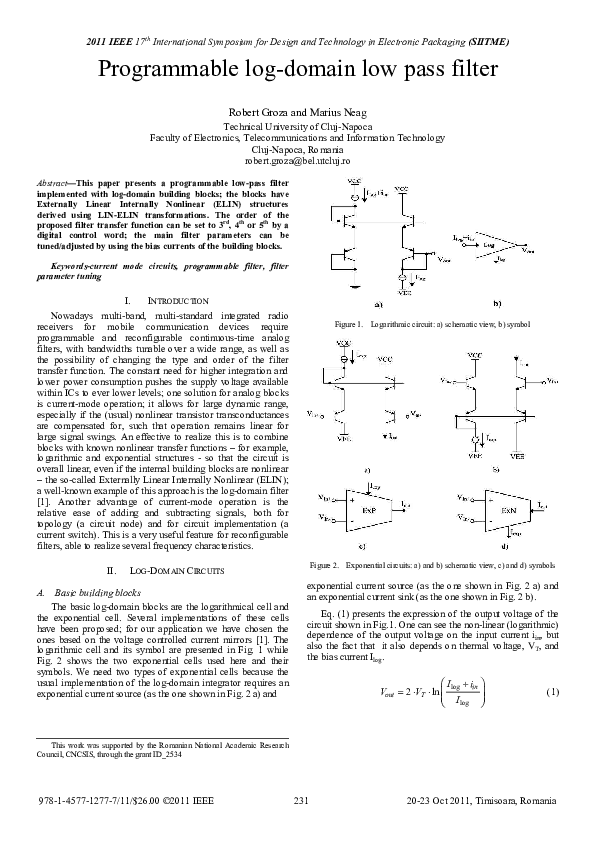 (PDF) Programmable log-domain low pass filter