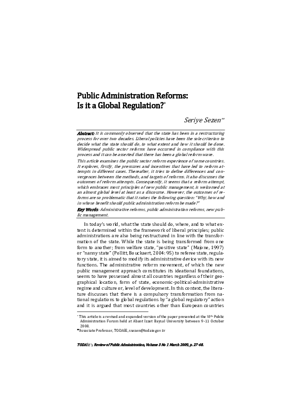 (PDF) Public Administration Reforms: Is it a Global Regulation