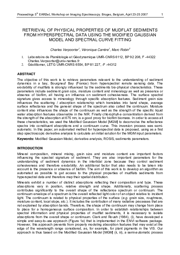 (PDF) Retrieval of physical properties of mudflat sediments from hyperspectral data using the ...
