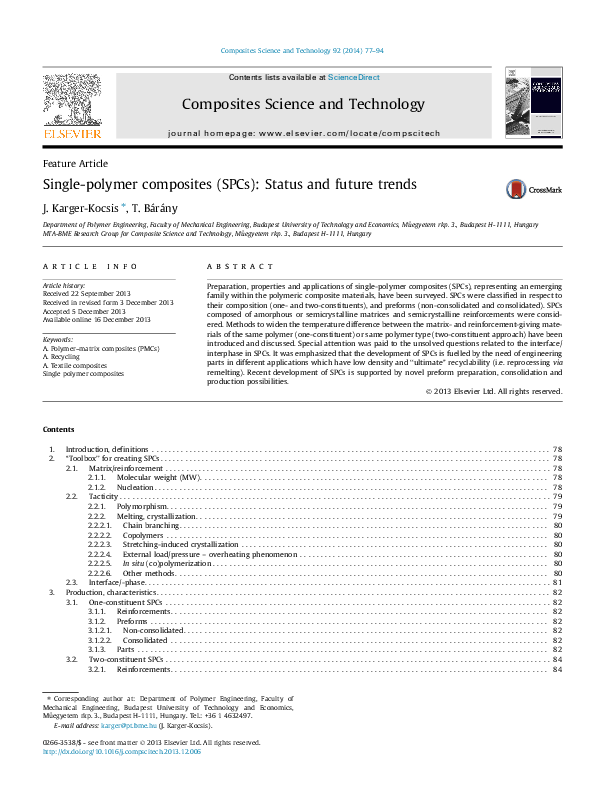 (PDF) Single-polymer composites (SPCs): Status and future trends