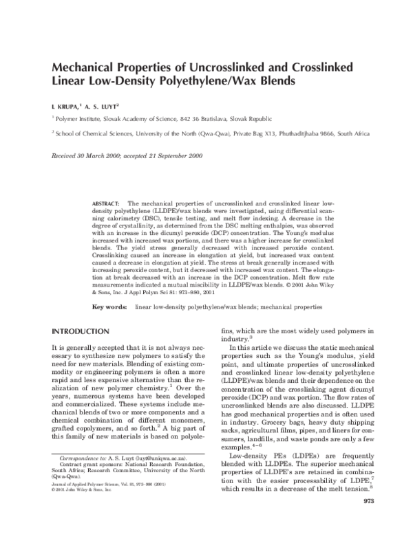 (PDF) Mechanical properties of uncrosslinked and crosslinked linear low ...