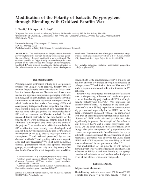 (PDF) Modification of the polarity of isotactic polypropylene through ...