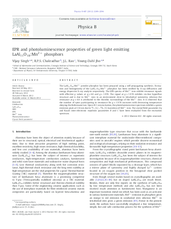 (PDF) EPR and photoluminescence properties of green light emitting ...
