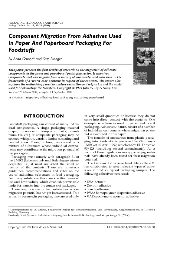 (PDF) Component migration from adhesives used in paper and paperboard ...