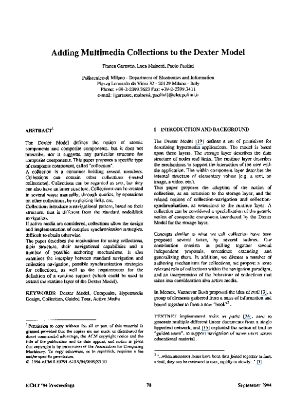 (PDF) Adding multimedia collections to the Dexter Model