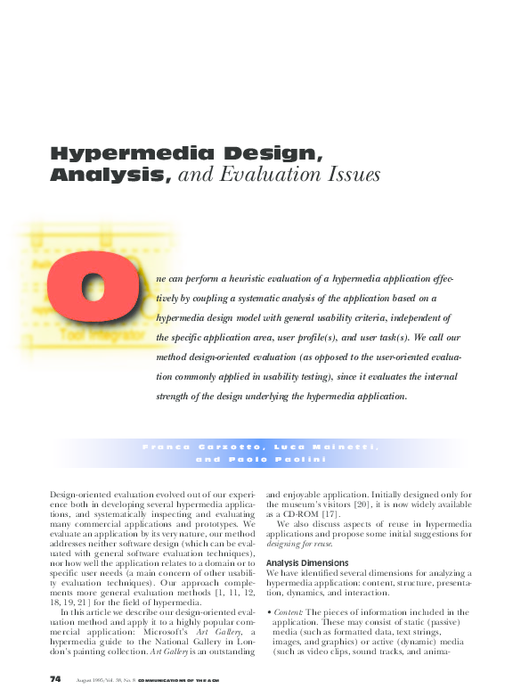 (PDF) Hypermedia design, analysis, and evaluation issues