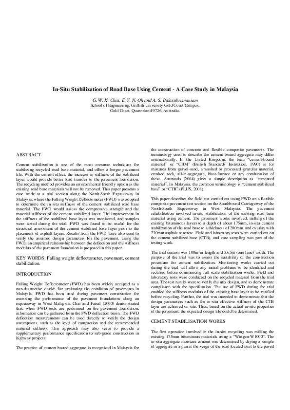 (PDF) In-Situ Stabilization of Road Base Using Cement -A Case Study in ...