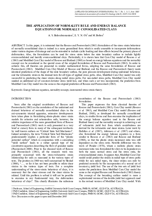 (PDF) THE APPLICATION OF NORMALITY RULE AND ENERGY BALANCE EQUATIONS ...
