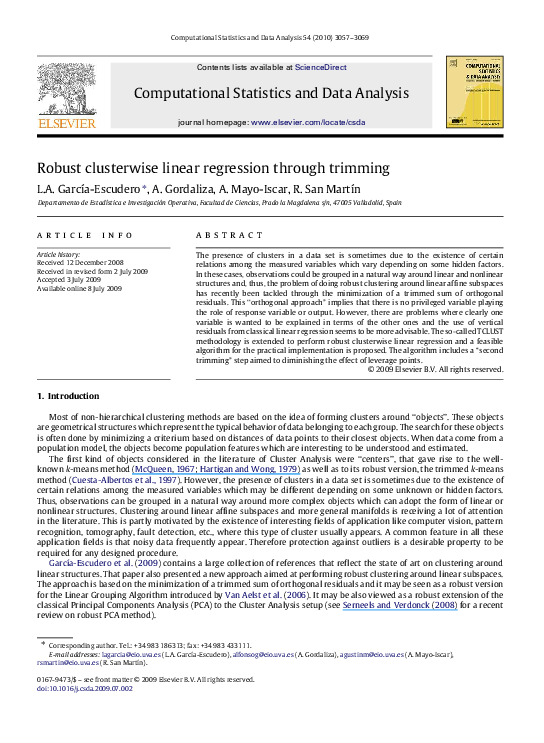 Pdf Robust Clusterwise Linear Regression Through Trimming