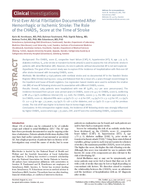 (PDF) First-Ever Atrial Fibrillation Documented After Hemorrhagic or ...