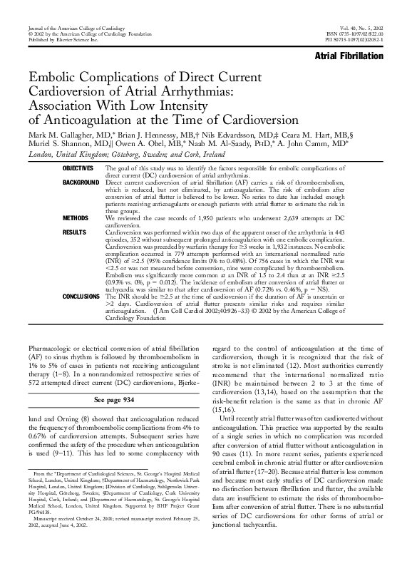 (PDF) Low energy biphasic cardioversion of atrial flutter: Results from ...