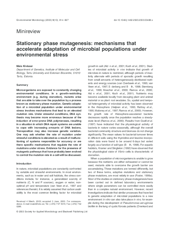 (PDF) Stationary phase mutagenesis: mechanisms that accelerate ...
