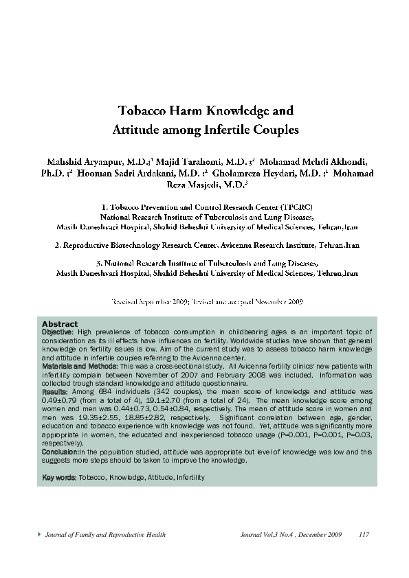 (PDF) Tobacco Harm Knowledge and Attitude among Infertile Couples