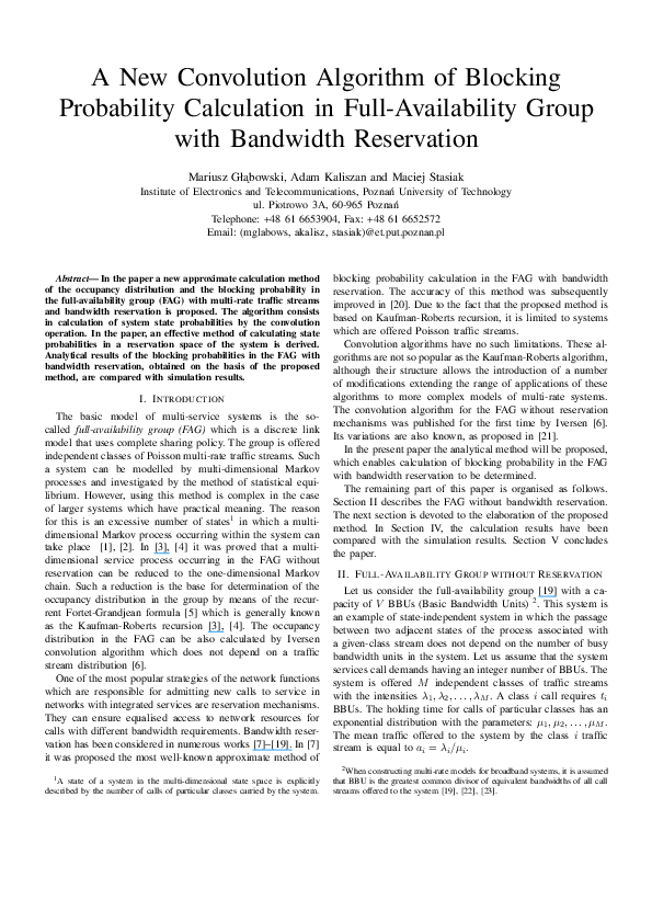 (PDF) A new convolution algorithm of blocking probability calculation in full-availability group ...
