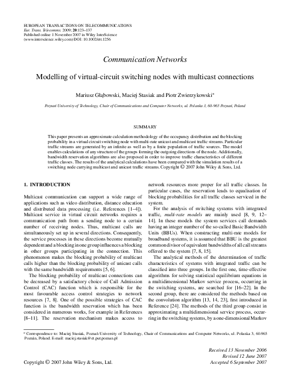 Pdf Modelling Of Virtual Circuit Switching Nodes With Multicast