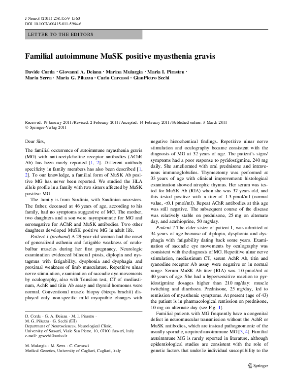 (PDF) Familial autoimmune MuSK positive myasthenia gravis