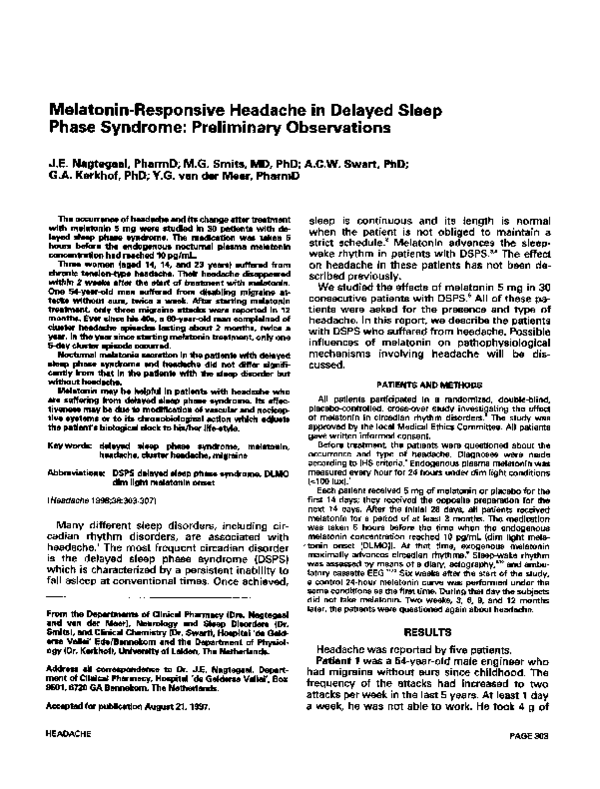 (PDF) Melatonin responsive headache in Delayed Sleep Phase Syndrome