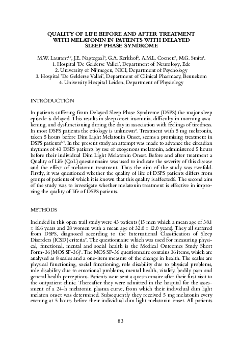 (PDF) Quality of Life Before and After Treatment With Melatonin in ...