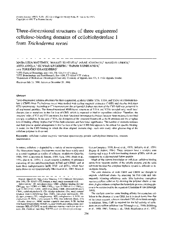(PDF) Three-dimensional structures of three engineered cellulose-binding domains of ...