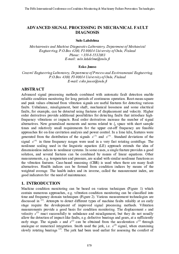 (PDF) Advanced Signal Processing in Mechanical Fault Diagnosis