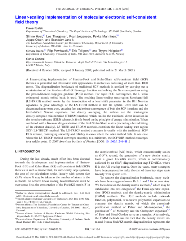 Pdf Linear Scaling Implementation Of Molecular Electronic Self Consistent Field Theory
