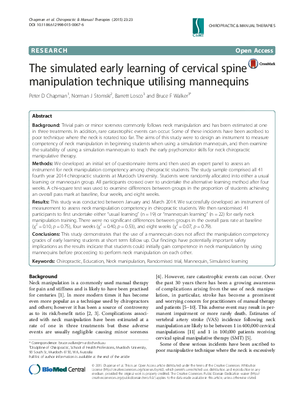 (PDF) The simulated early learning of cervical spine manipulation ...