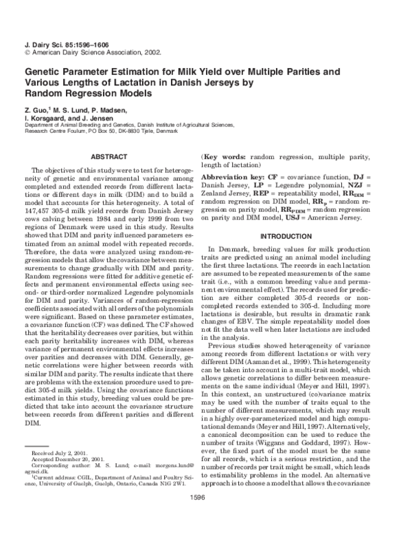 (PDF) Genetic parameter estimation for milk yield over multiple parities and various lengths of ...