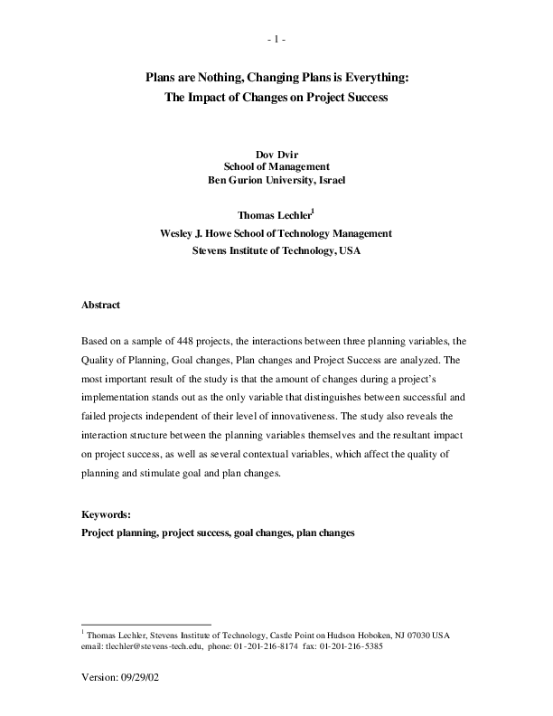 (PDF) Plans are nothing, changing plans is everything: the impact of ...