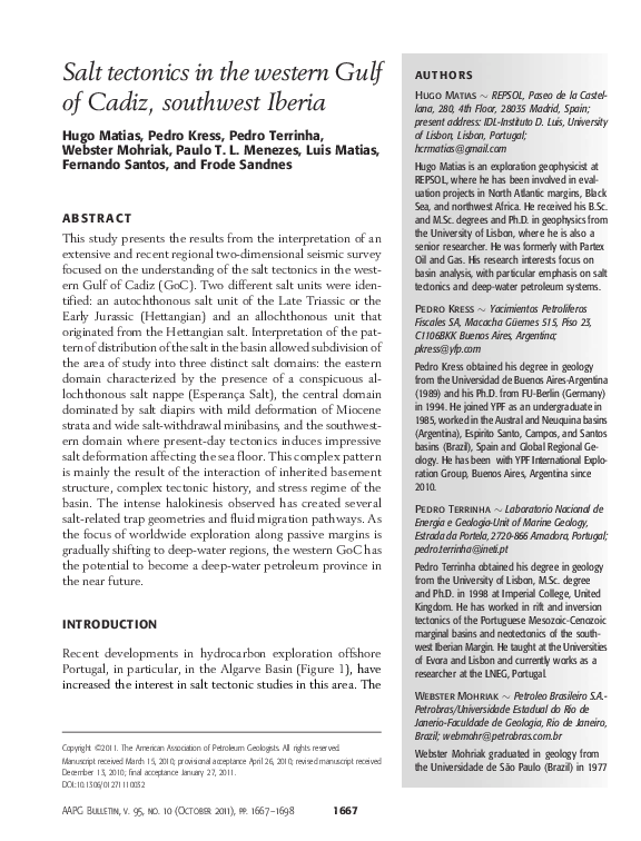 (PDF) Salt tectonics in the western Gulf of Cadiz, southwest Iberia