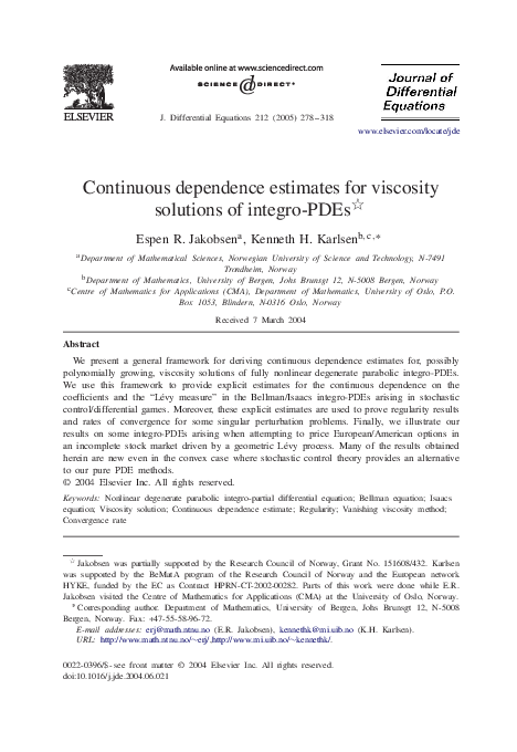 (PDF) Continuous dependence estimates for viscosity solutions of ...