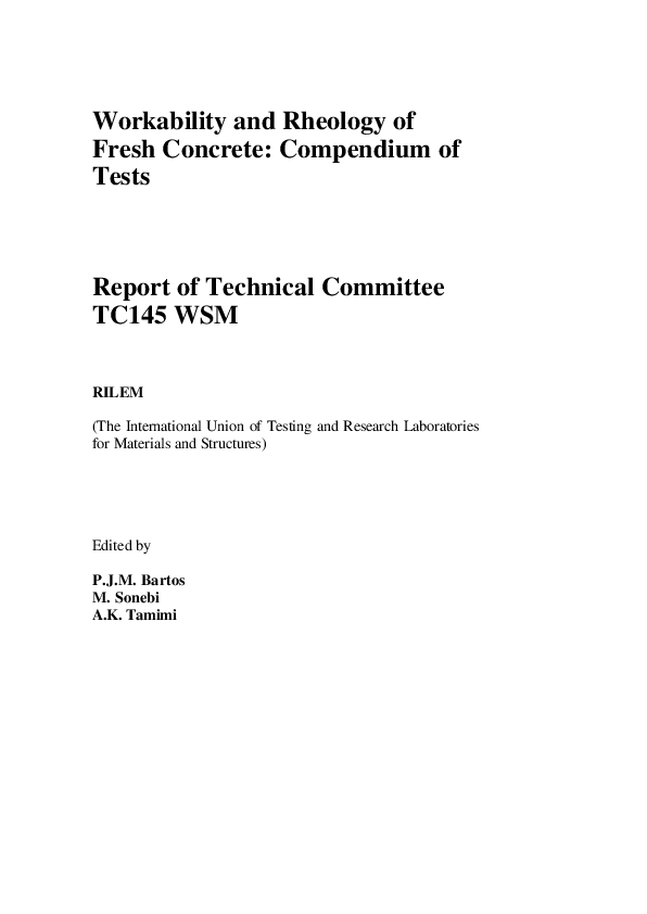 (PDF) Workability and Rheology of Fresh Concrete: Compendium of Tests