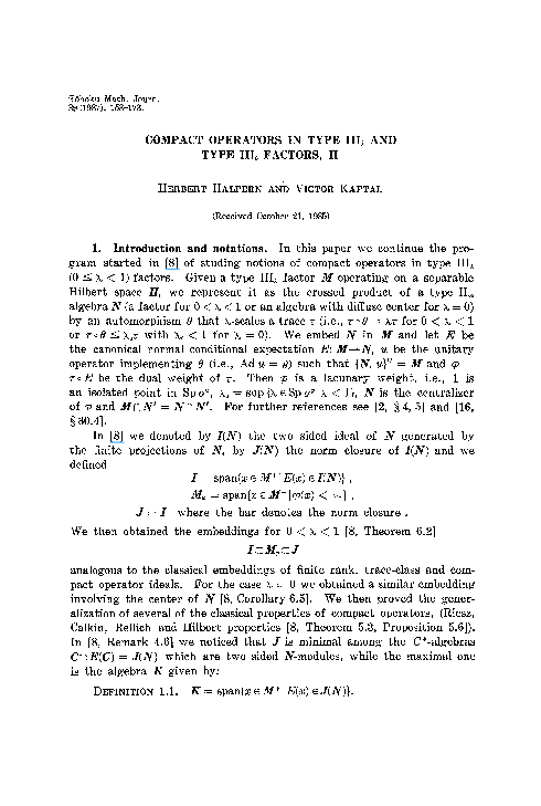 Pdf Compact Operators In Type { Rm Iii} łambda And Type { Rm Iii} 0 Factors Ii