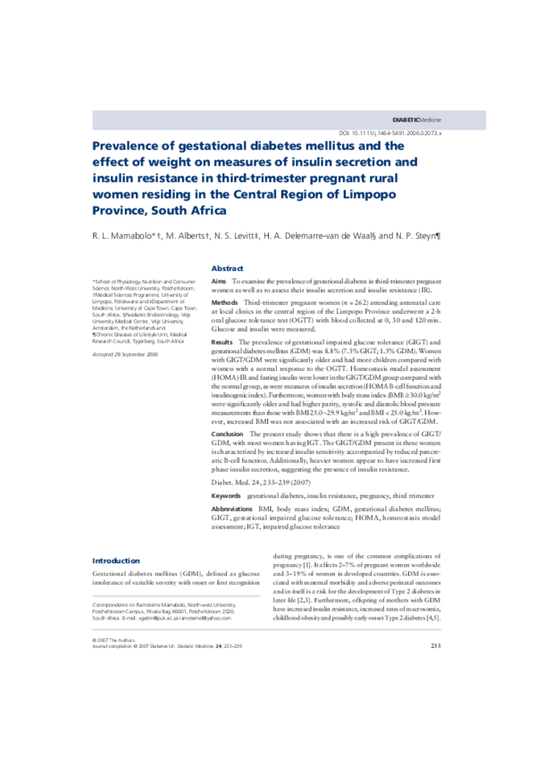 (PDF) Prevalence of gestational diabetes mellitus and the effect of ...
