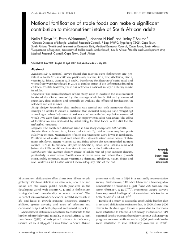(PDF) National fortification of staple foods can make a significant ...