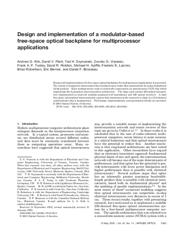 (PDF) Optical Backplane Design for Multiprocessor Nodes