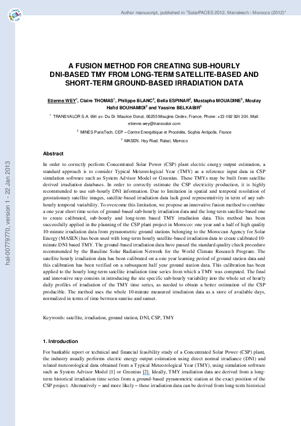 (PDF) A fusion method for creating sub-hourly DNI-based TMY from long ...