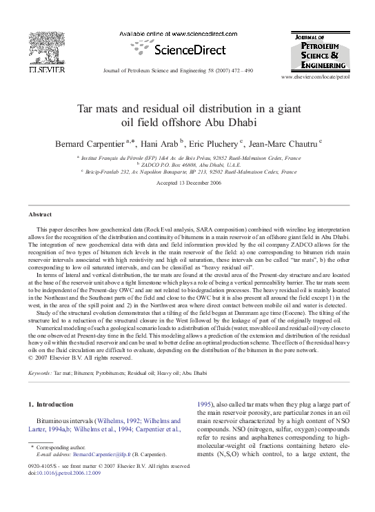 (PDF) Tar mats and residual oil distribution in a giant oil field ...